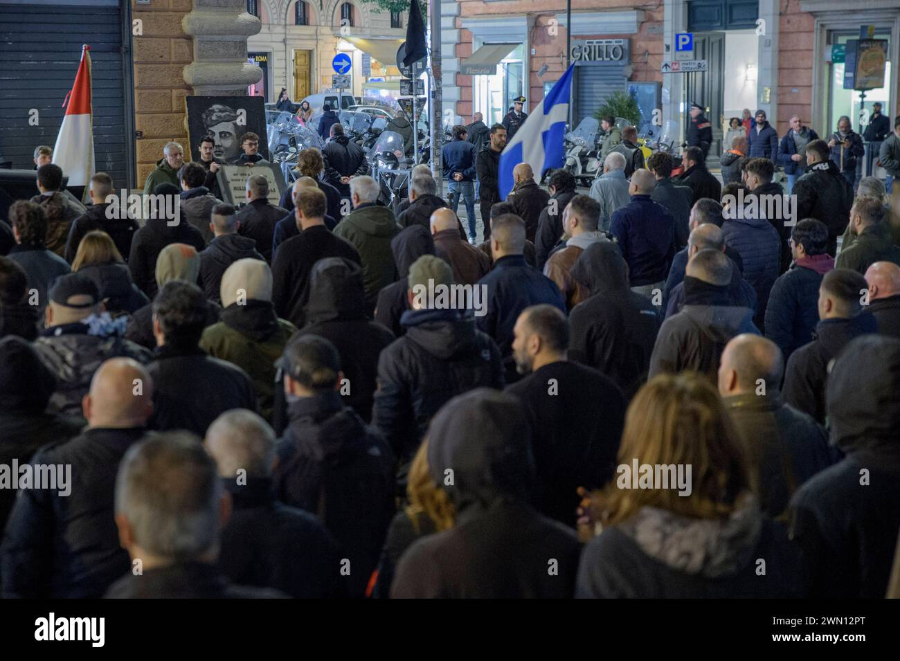 Rome, Italy. 28th Feb, 2024. Far-right militants honor the photo of ...