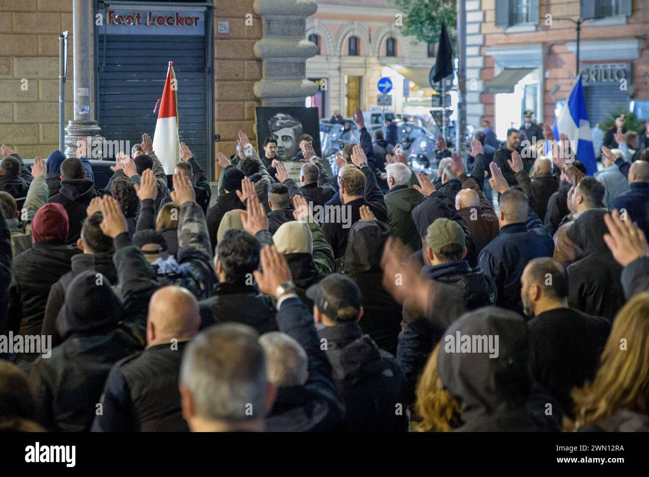 Rome, Italy. 28th Feb, 2024. Far-right militants honor the photo of ...