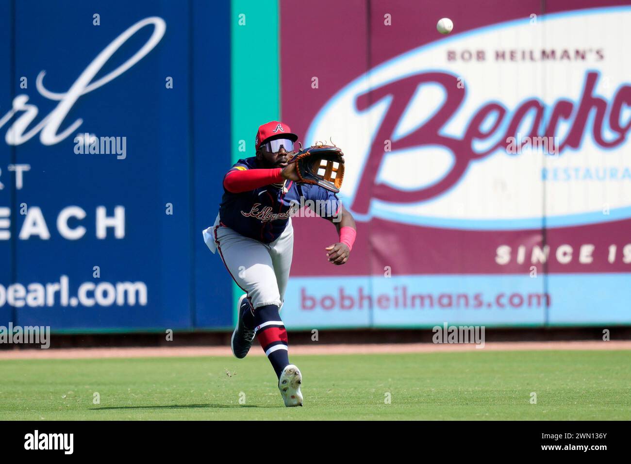 Atlanta Braves center fielder Michael Harris II (23) catches a fly ball ...