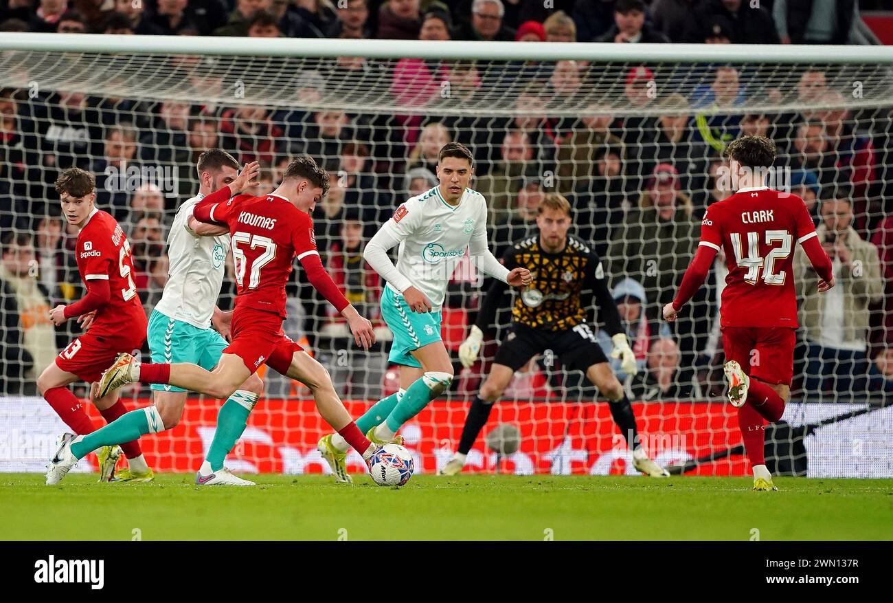 Liverpool's Lewis Koumas scores their side's first goal of the game ...