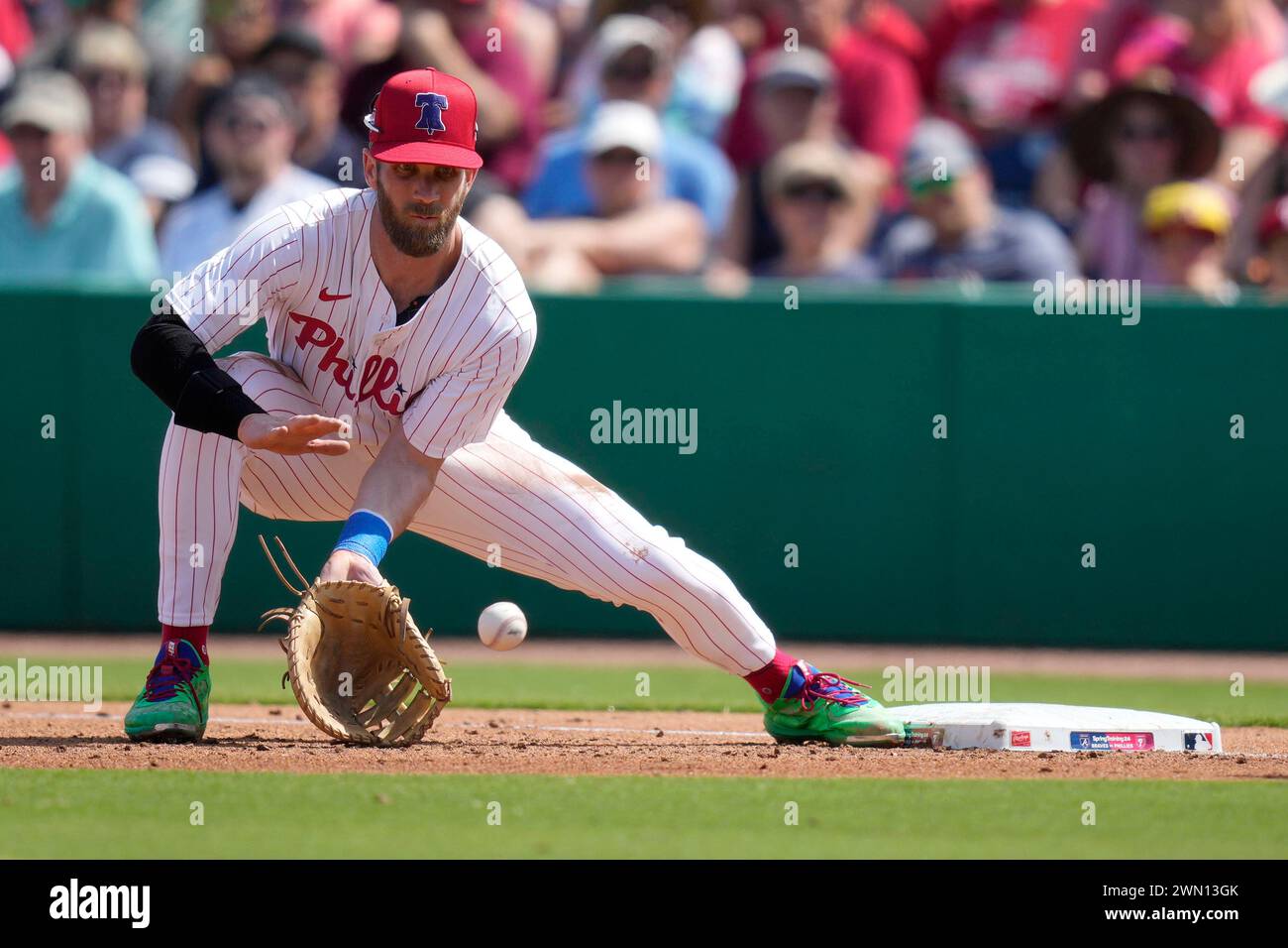 Philadelphia Phillies first baseman Bryce Harper fields the ball during ...