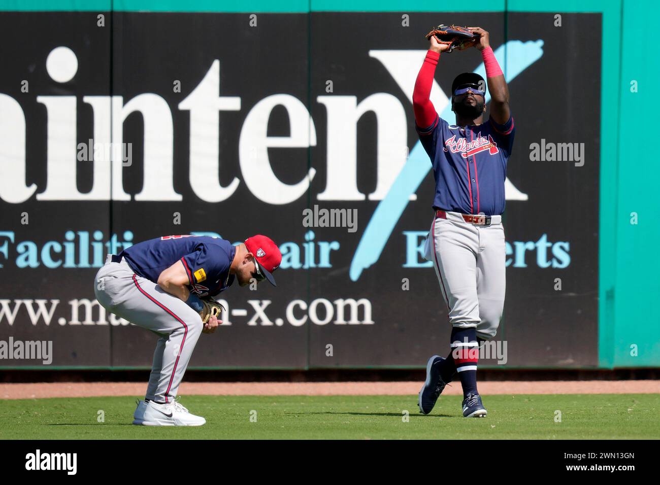 Atlanta Braves center fielder Michael Harris II catches a fly ball over ...