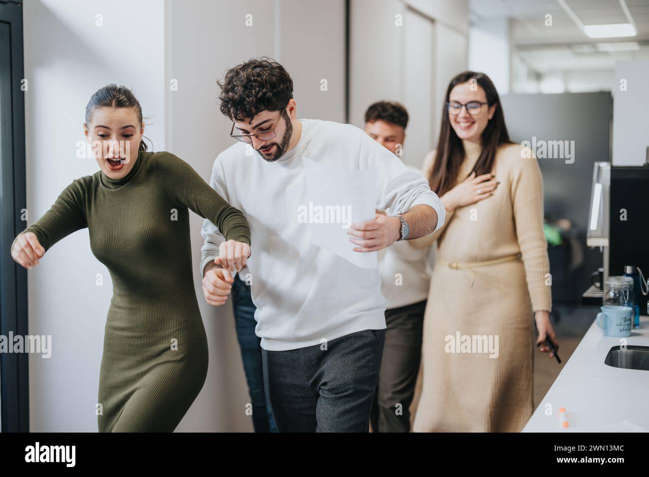 A businesswoman nearly stumbled while walking in the office hallway ...