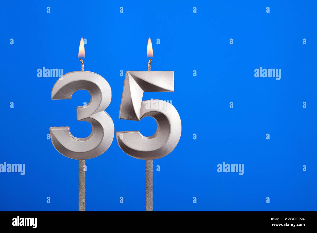 Birthday candle number 35 - Celebration card on blue background Stock ...