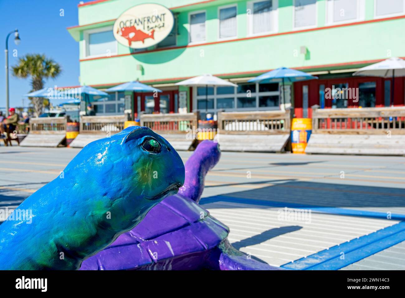 Turtle sculptures watching over boardwalk at Myrtle Beach, South ...