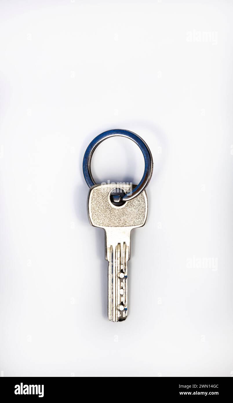 Apartment key on a metal ring, door key on a white background Stock ...