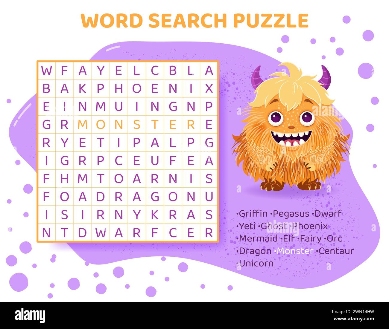 Word search puzzle for kids with mythical animals Stock Vector Image ...