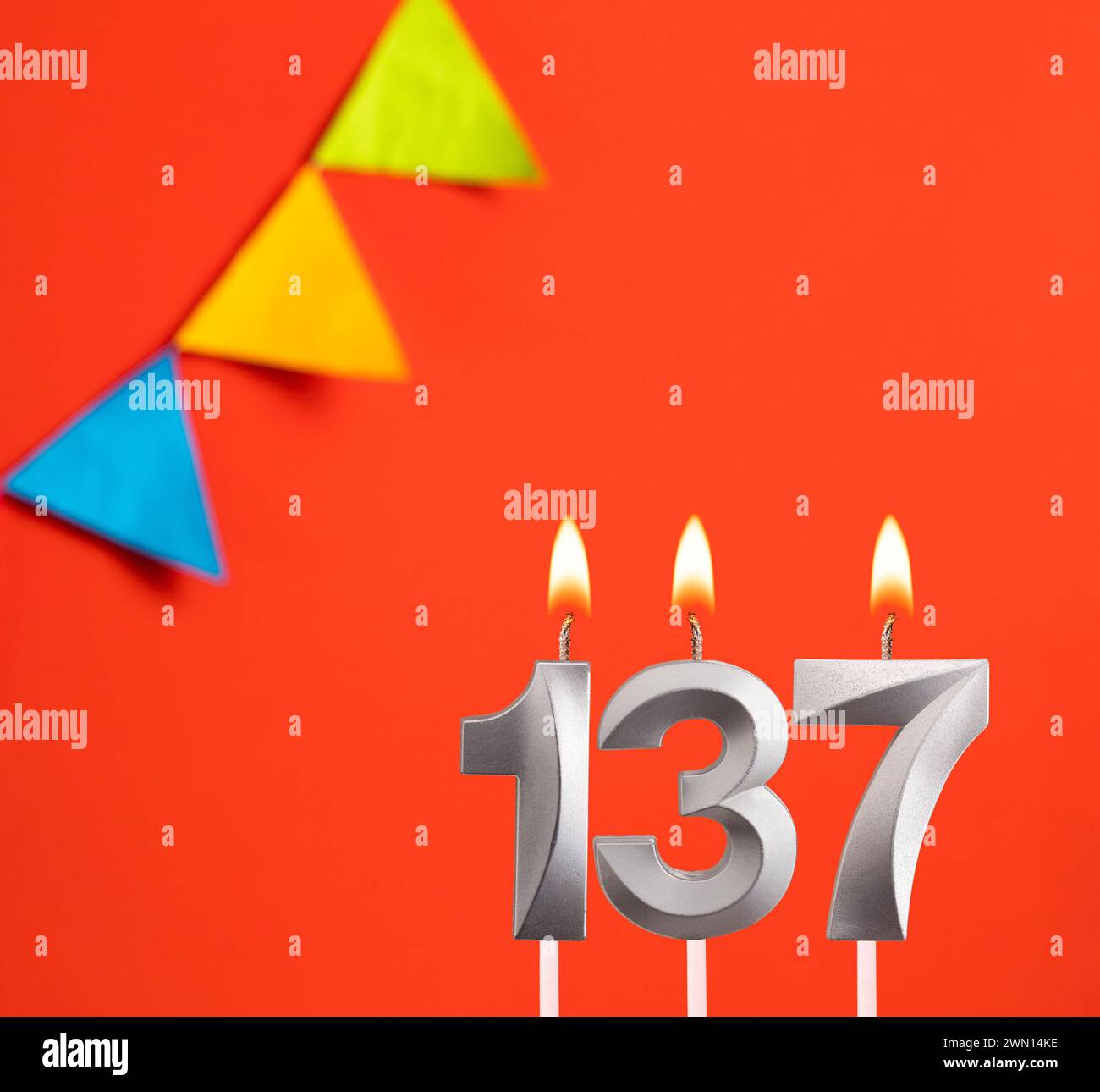 Birthday candle number 137 - Invitation card in red background Stock ...