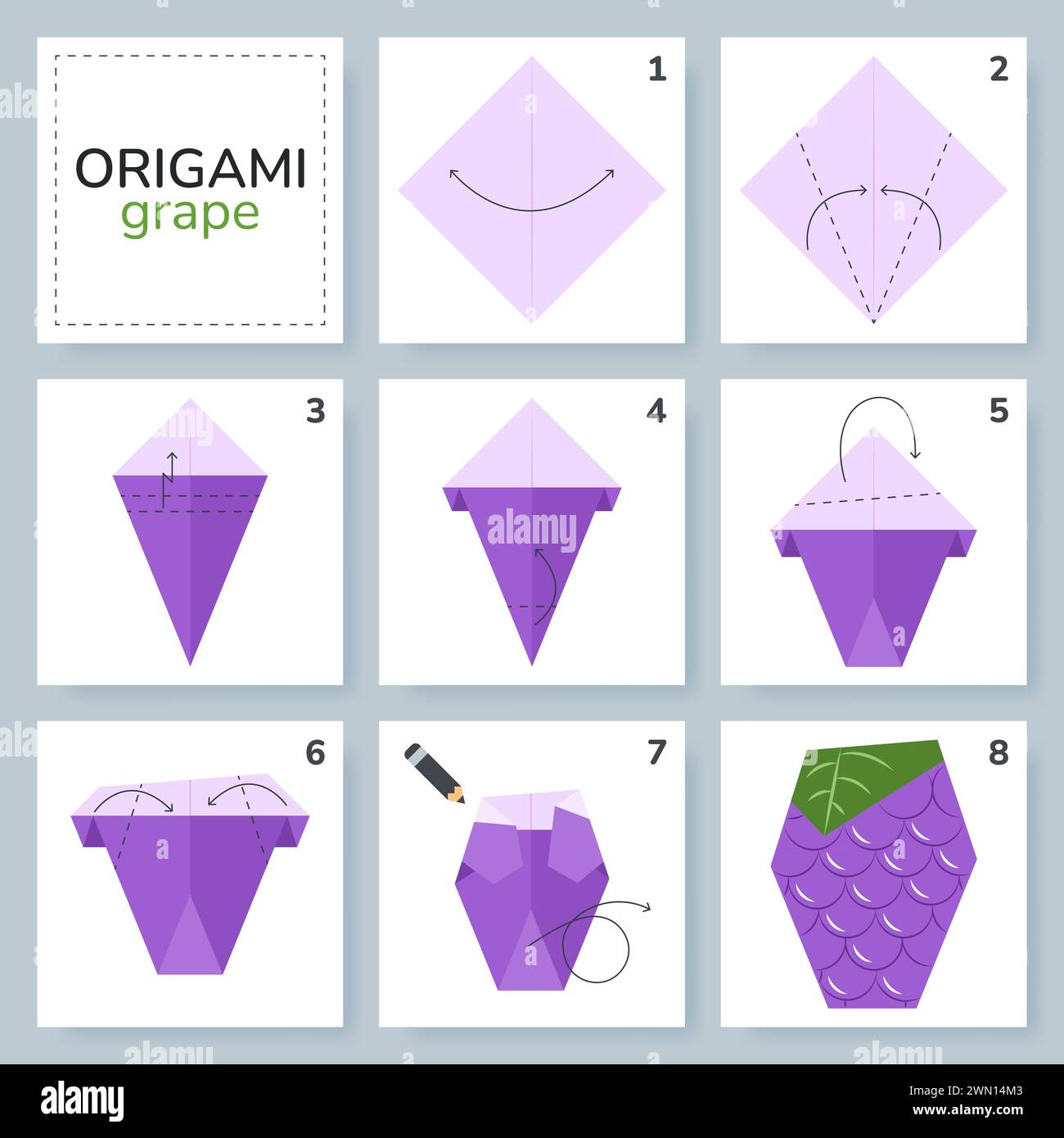 Origami tutorial for kids. Paper grape Stock Vector Image & Art - Alamy