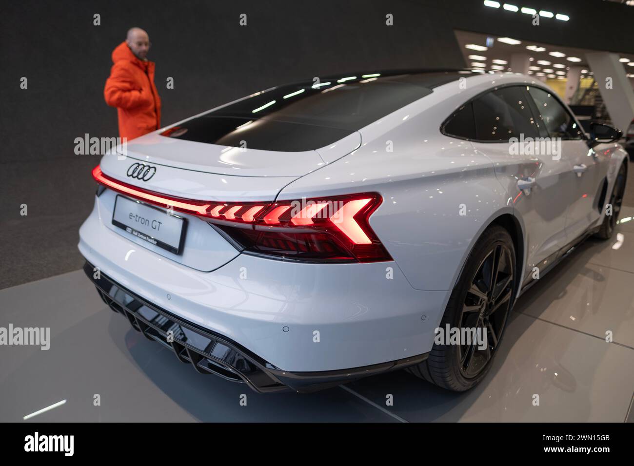 white new Luxury Electric Car Audi e-tron GT, taillights, limousine ...