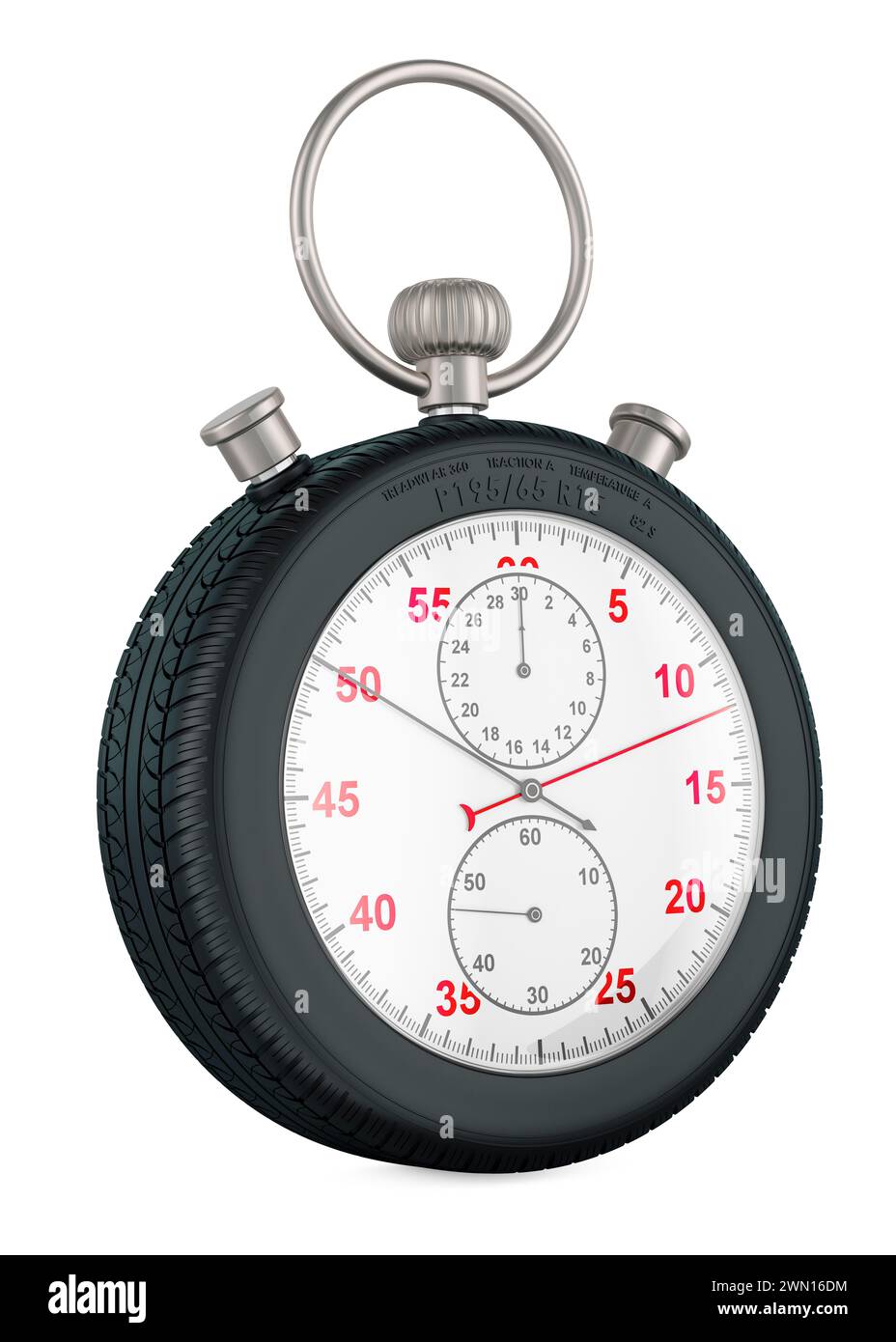 Car wheel as stopwatch. Fast service, concept. 3D rendering isolated on ...