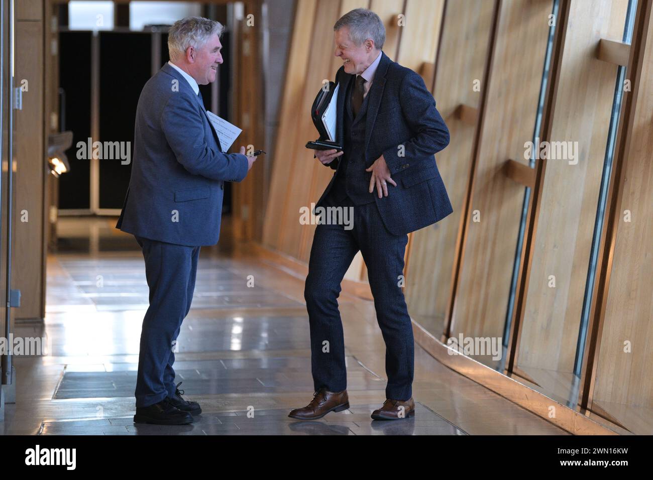 Edinburgh Scotland, UK 28 February 2024 Kenneth Gibson MSP and Willie ...