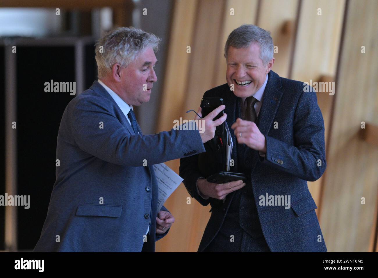 Edinburgh Scotland, UK 28 February 2024 Kenneth Gibson MSP and Willie ...