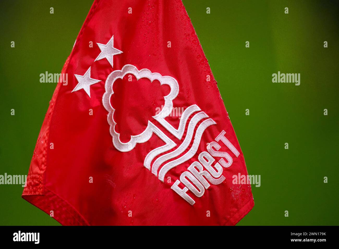 View of the nottingham forest crest on flag hi-res stock photography ...