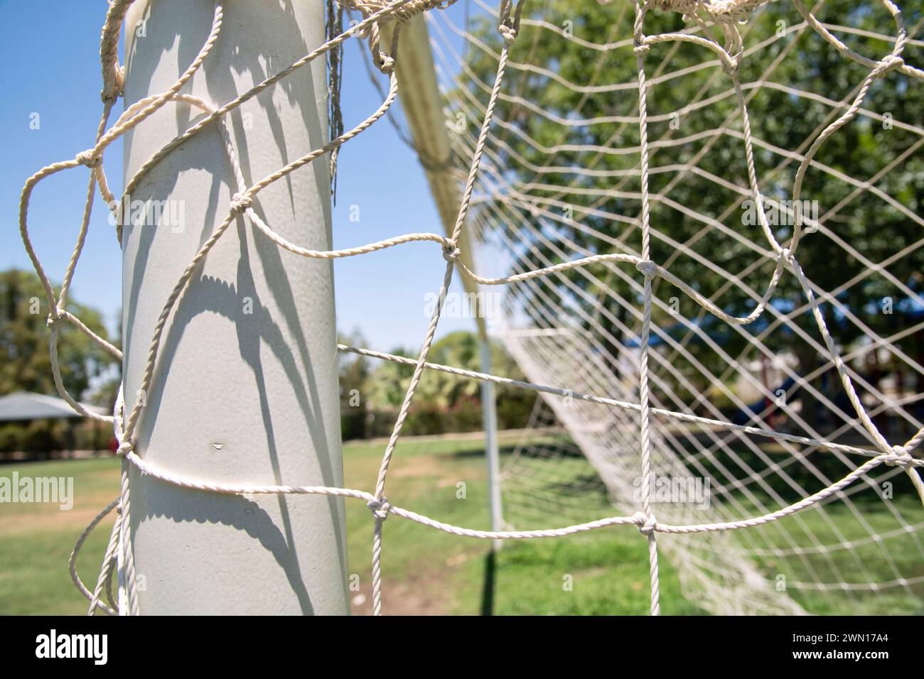 Soccer football field pitch net goal empty grass hi-res stock ...