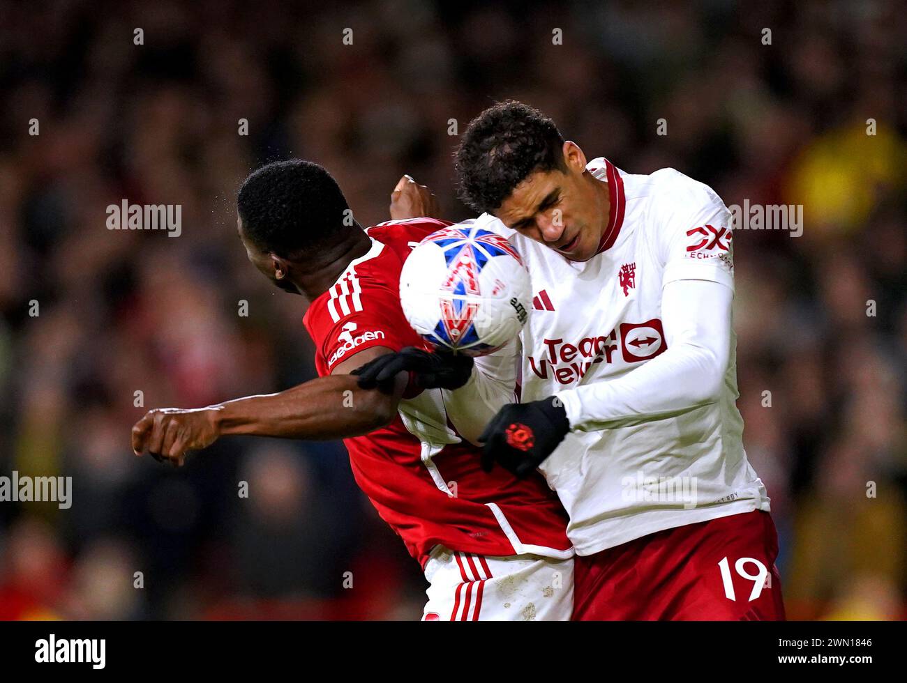 Manchester United's Raphael Varane (right) and Nottingham Forest's ...