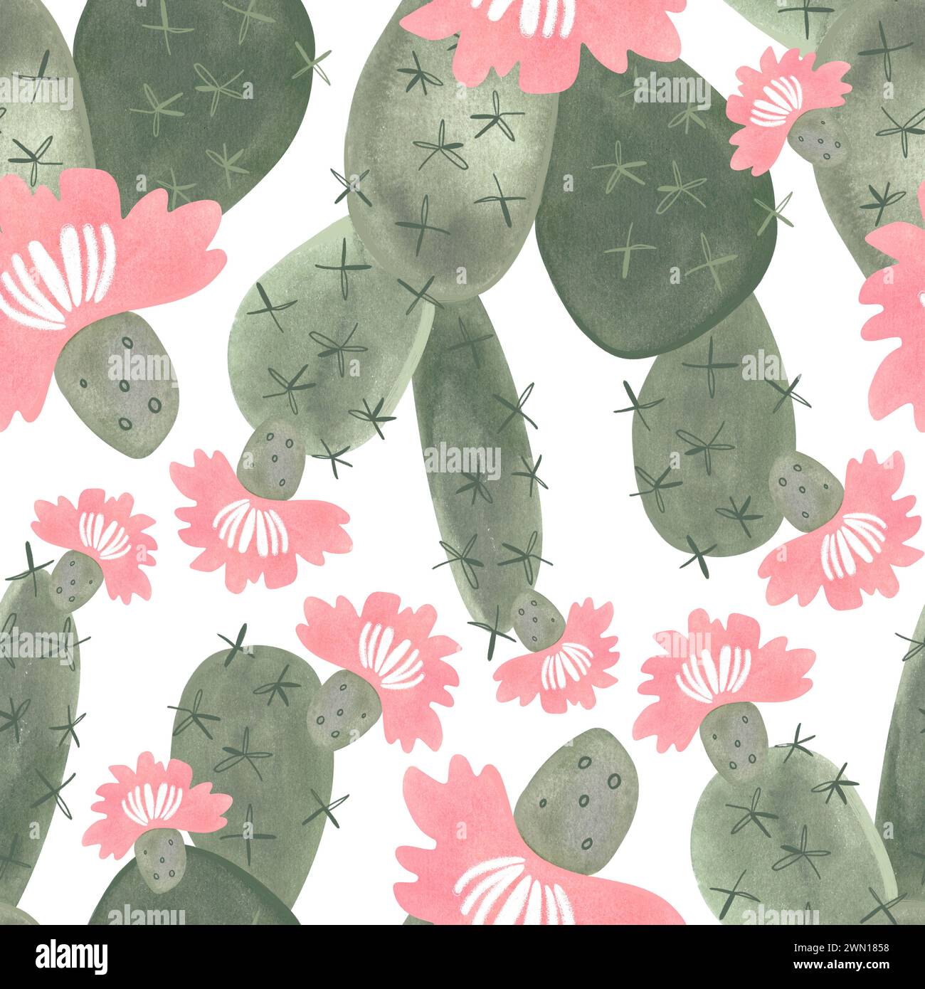 Cacti. Seamless watercolor pattern for wrapping paper, wallpaper and ...