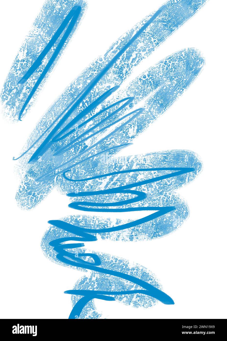 Hand drawn blue abstract shapes made with pencil watercolor digital ...