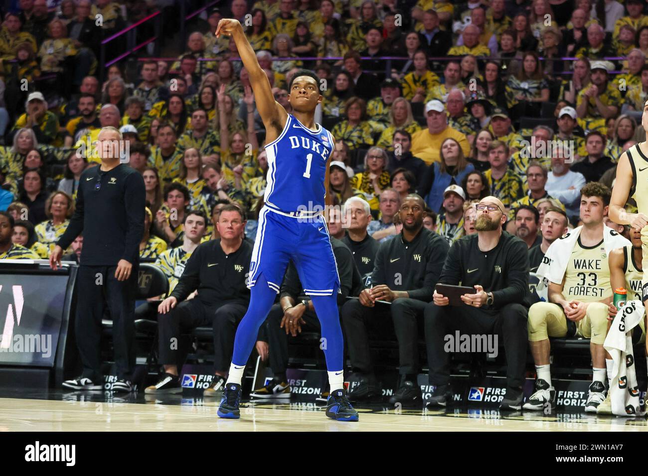 WINSTON-SALEM, NC - FEBRUARY 24: Caleb Foster #1 of the Duke Blue ...
