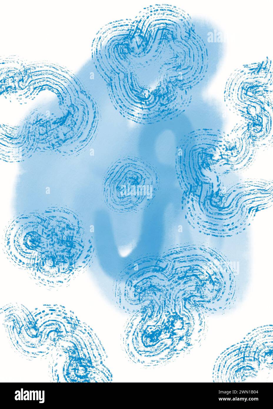 Hand drawn blue abstract shapes made with pencil watercolor digital ...