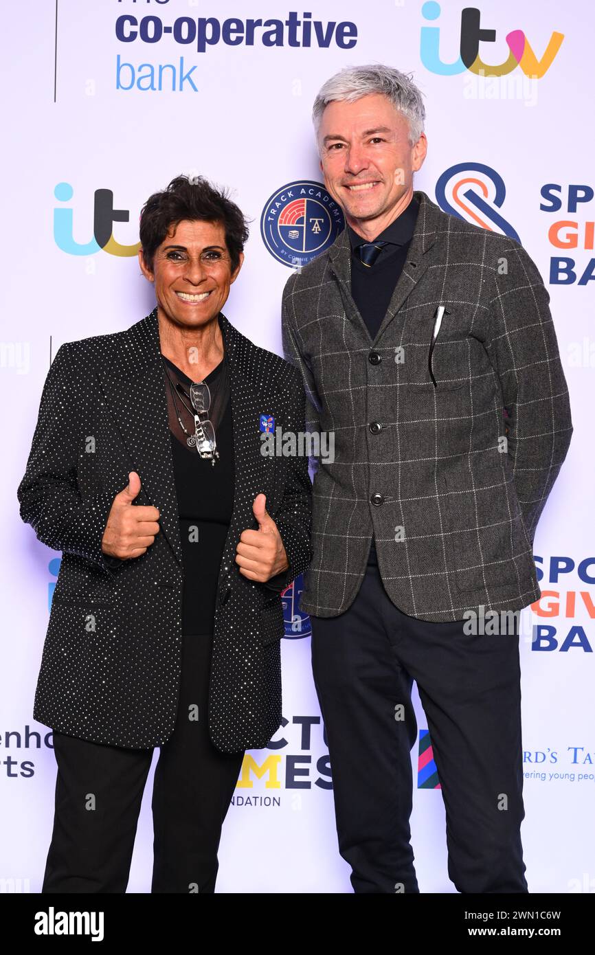 London, UK. 28 February 2023. Fatima Whitbread and Jonathan Edwards ...