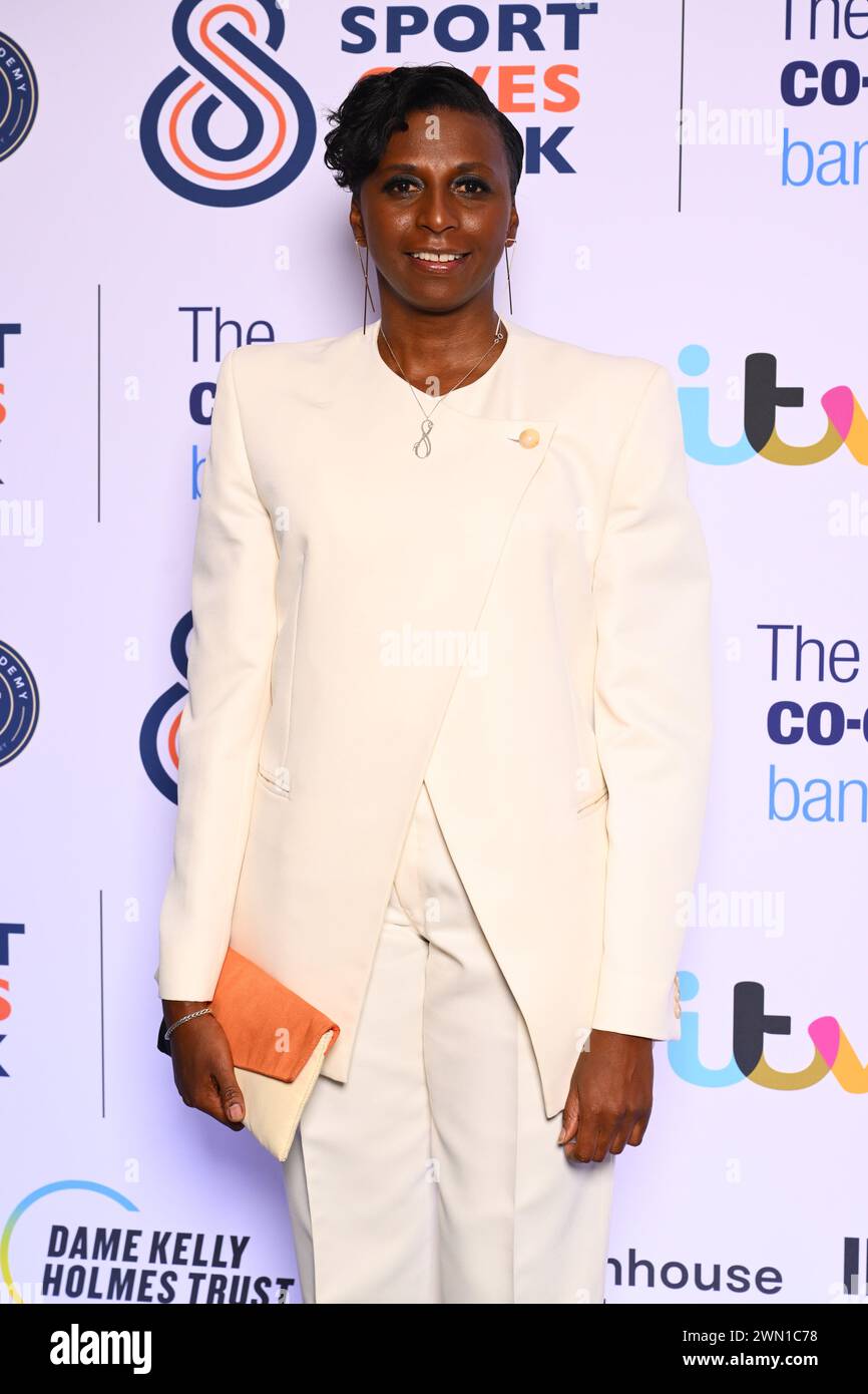 vLondon, UK. 28 February 2023. Donna Fraser attending the Sport Gives ...