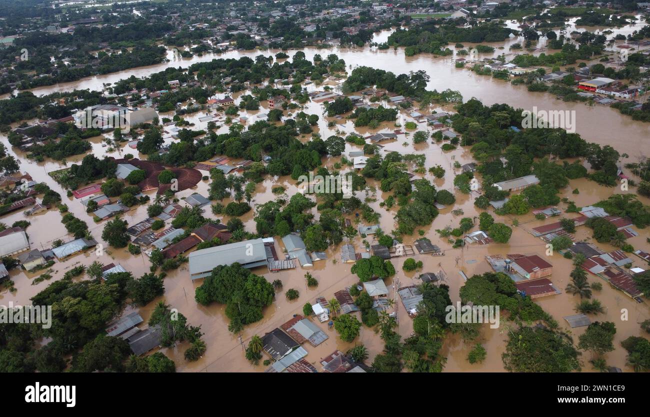 A partial view of the flooded town of Cobija, Bolivia, Wednesday, Feb ...