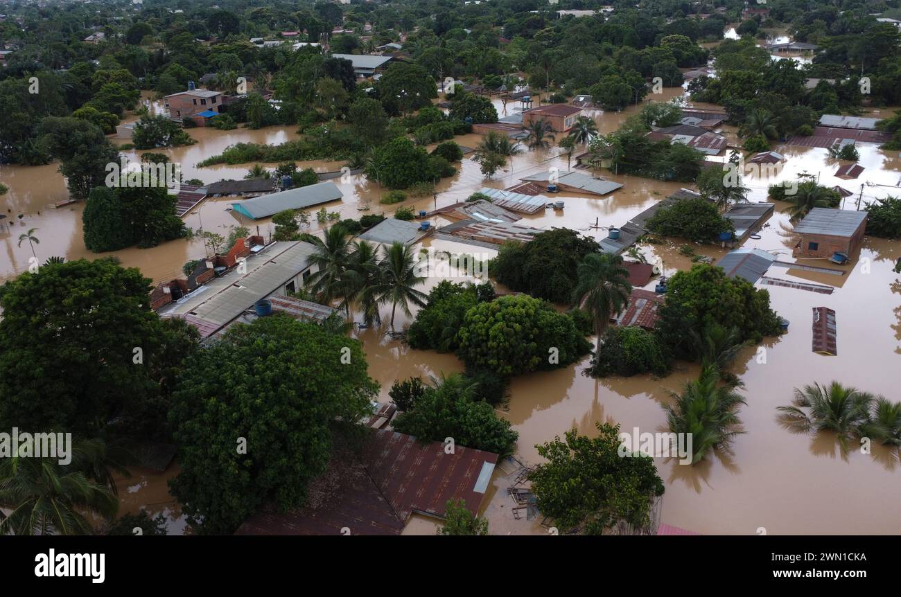 A partial view of the flooded town of Cobija, Bolivia, Wednesday, Feb ...