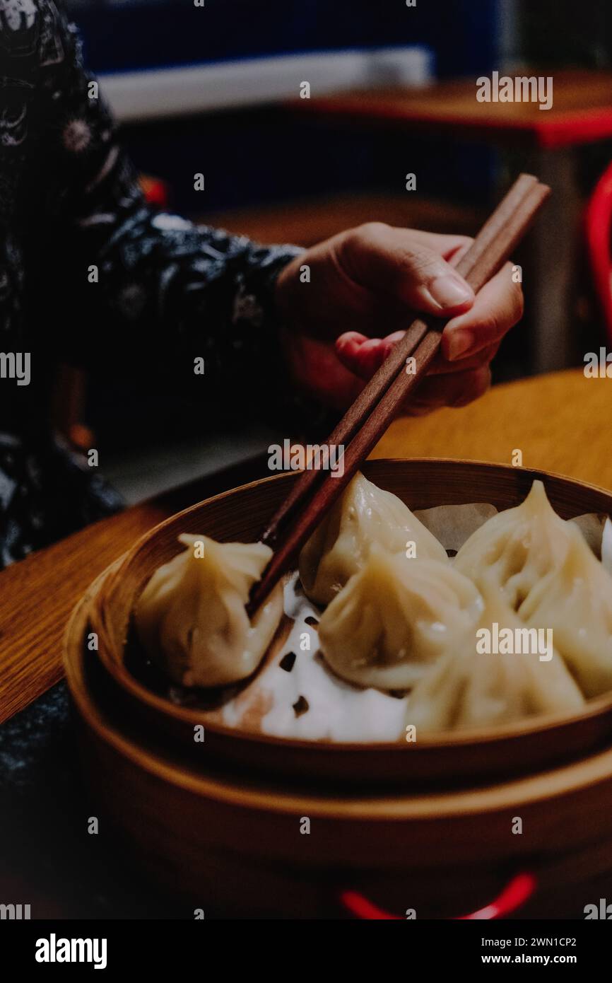 Soup dumplings, Little Red Dumpling Stock Photo - Alamy