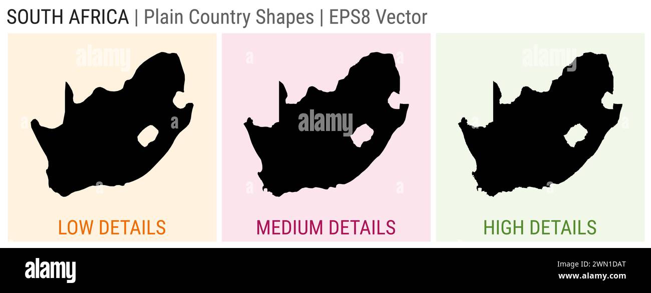 South Africa - plain country shape. Low, medium and high detailed maps ...