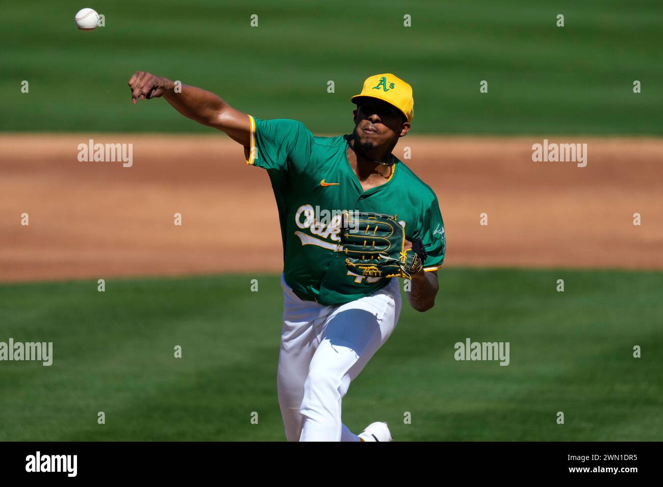 Oakland Athletics pitcher Luis Medina throws against the San Francisco ...
