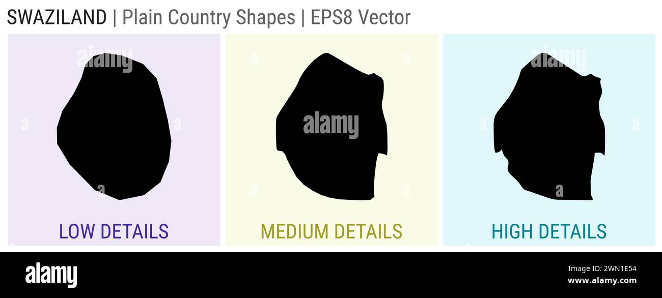 Swaziland - plain country shape. Low, medium and high detailed maps of ...