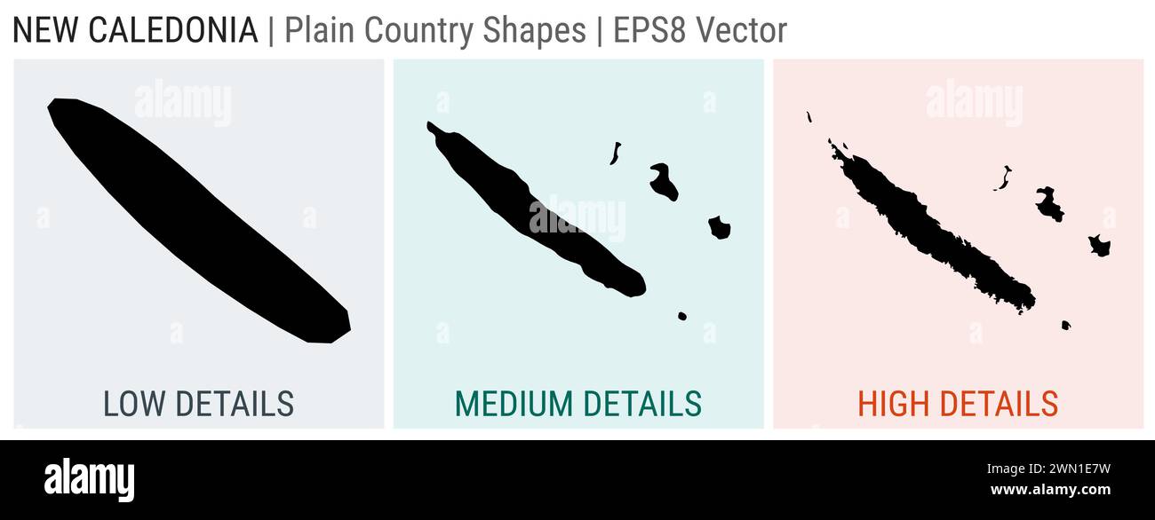 New Caledonia - plain country shape. Low, medium and high detailed maps ...