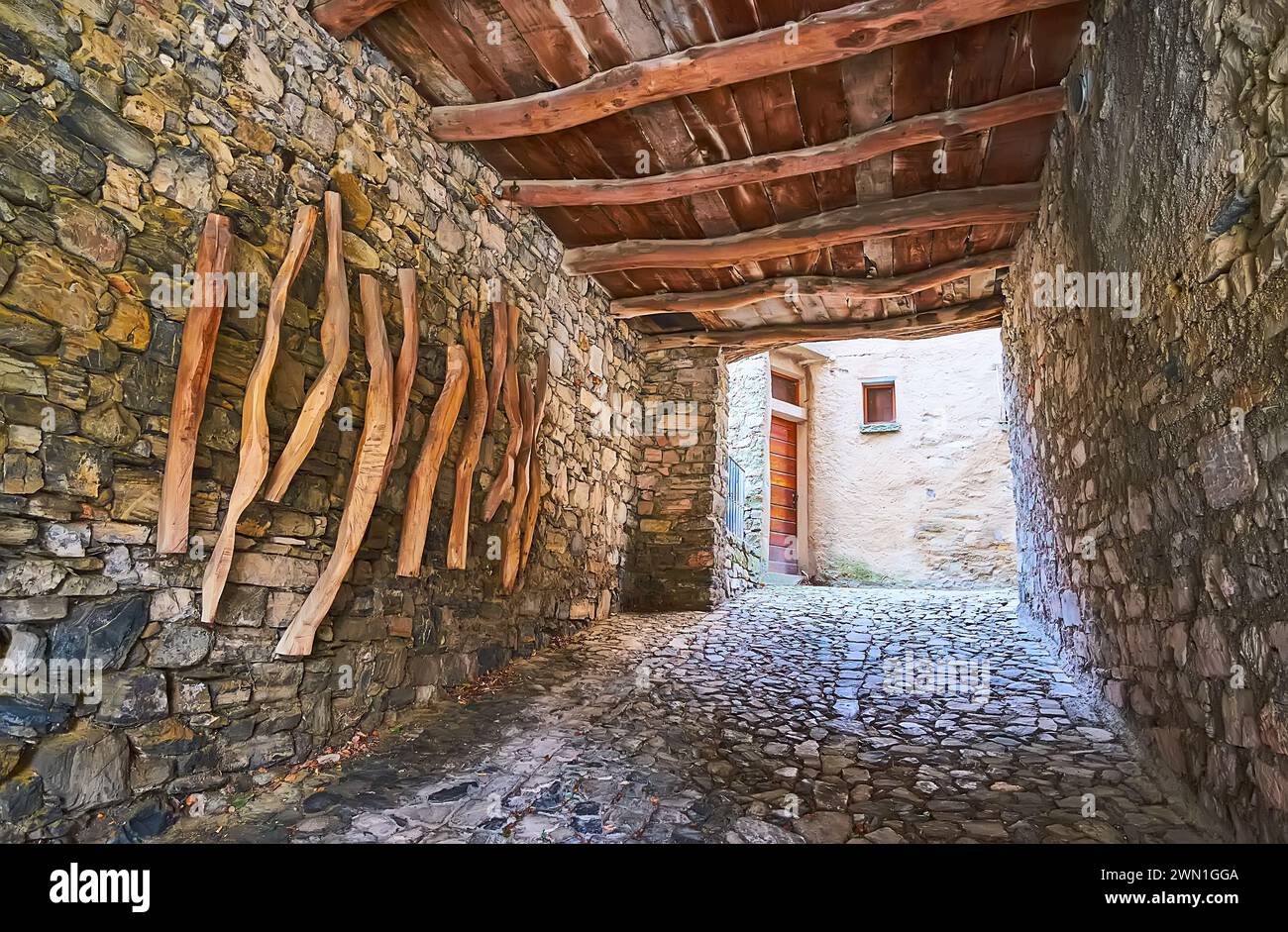 The medieval passage under the house in mountain Bre Village, Monte Bre ...