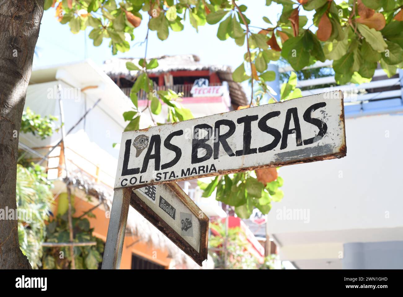Las Brisas street sign in the Playa Zicatela neighbourhood in Puerto ...