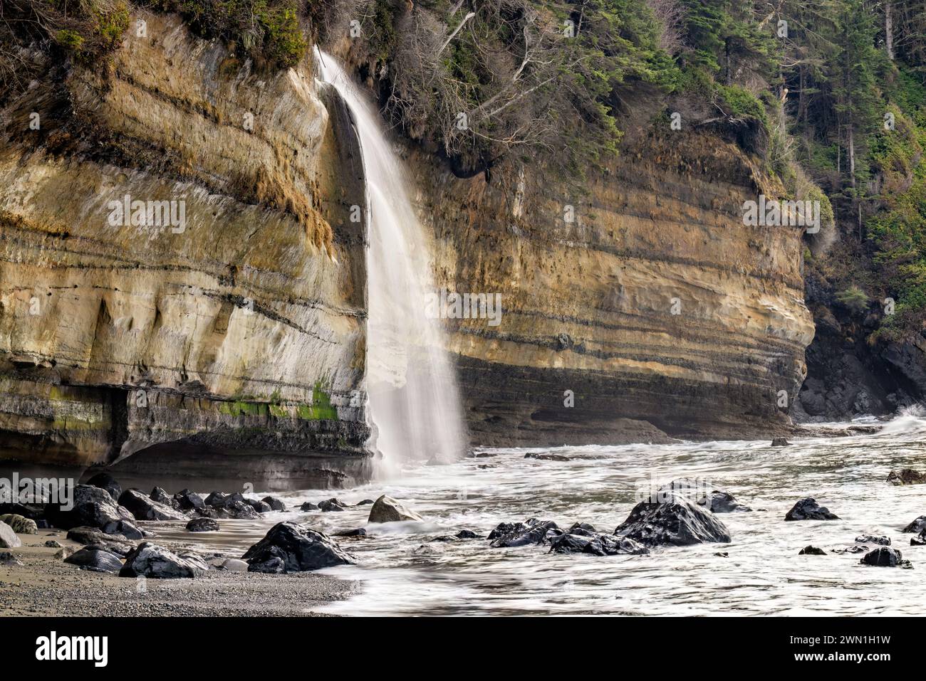 Waterfall on Mystic Beach - near Sooke, Vancouver Island, British ...