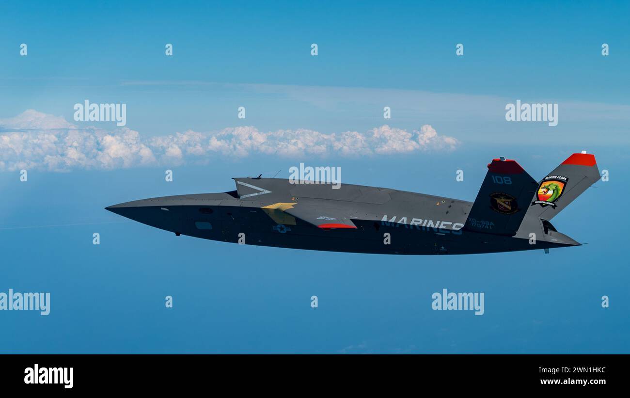 A U.S. Marine Corps XQ-58A Valkyrie, highly autonomous, low-cost ...