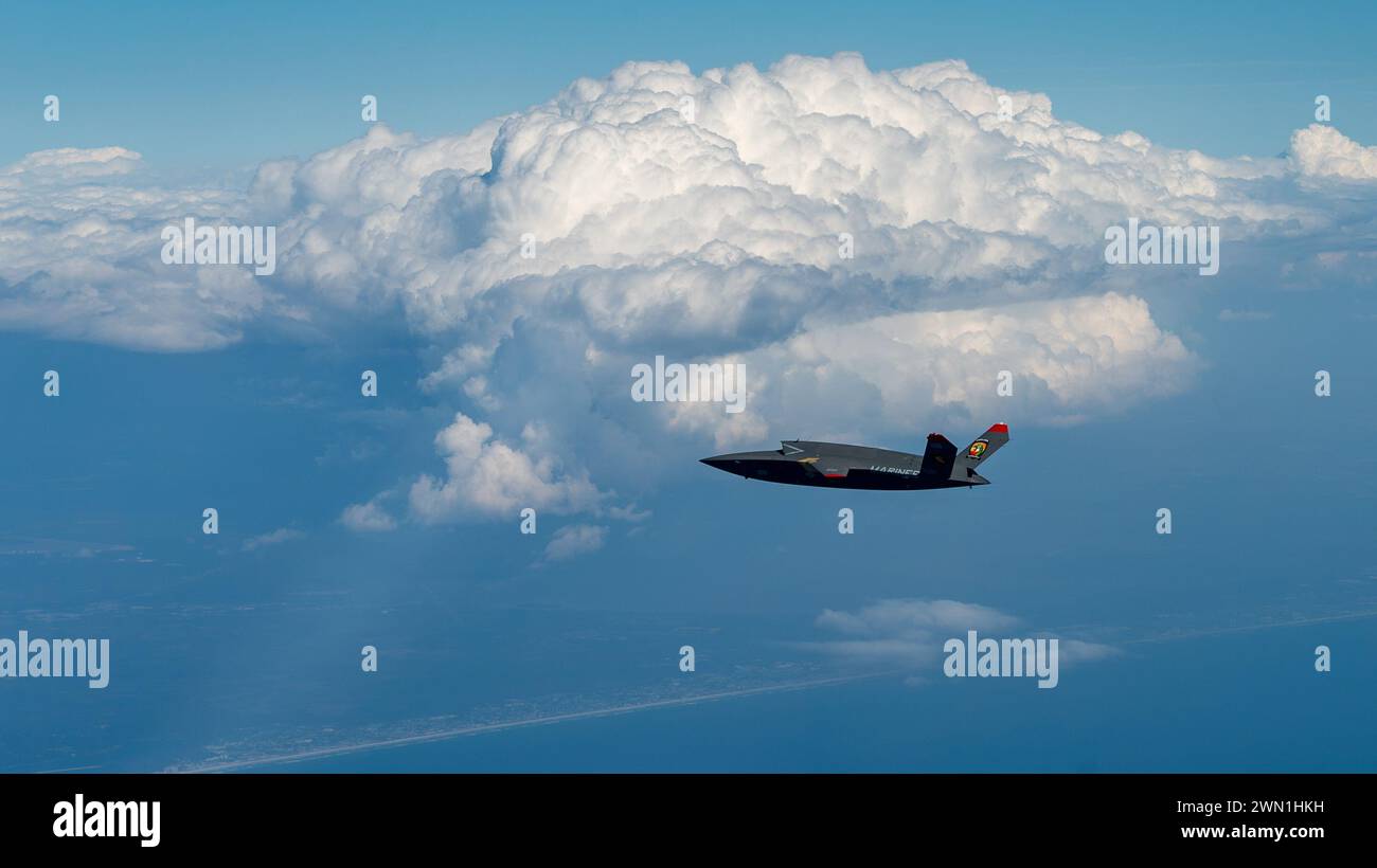 A U.S. Marine Corps XQ-58A Valkyrie, highly autonomous, low-cost ...
