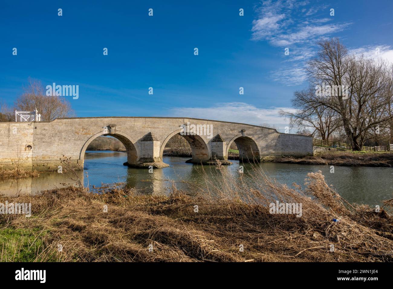 MIlton Ferry Bridge, an old limestone bridge across the River Nene on ...