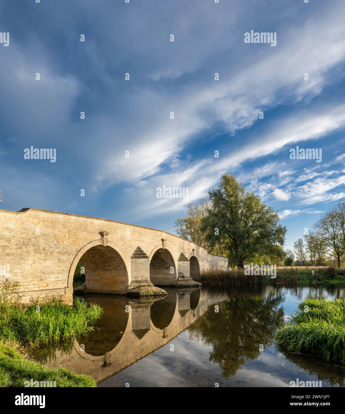 MIlton Ferry Bridge, an old limestone bridge across the River Nene ...