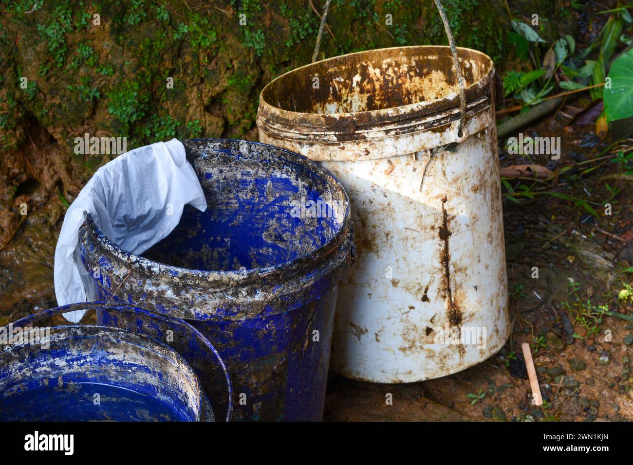 close up of a water reservoir originating from a spring in Wonosobo ...
