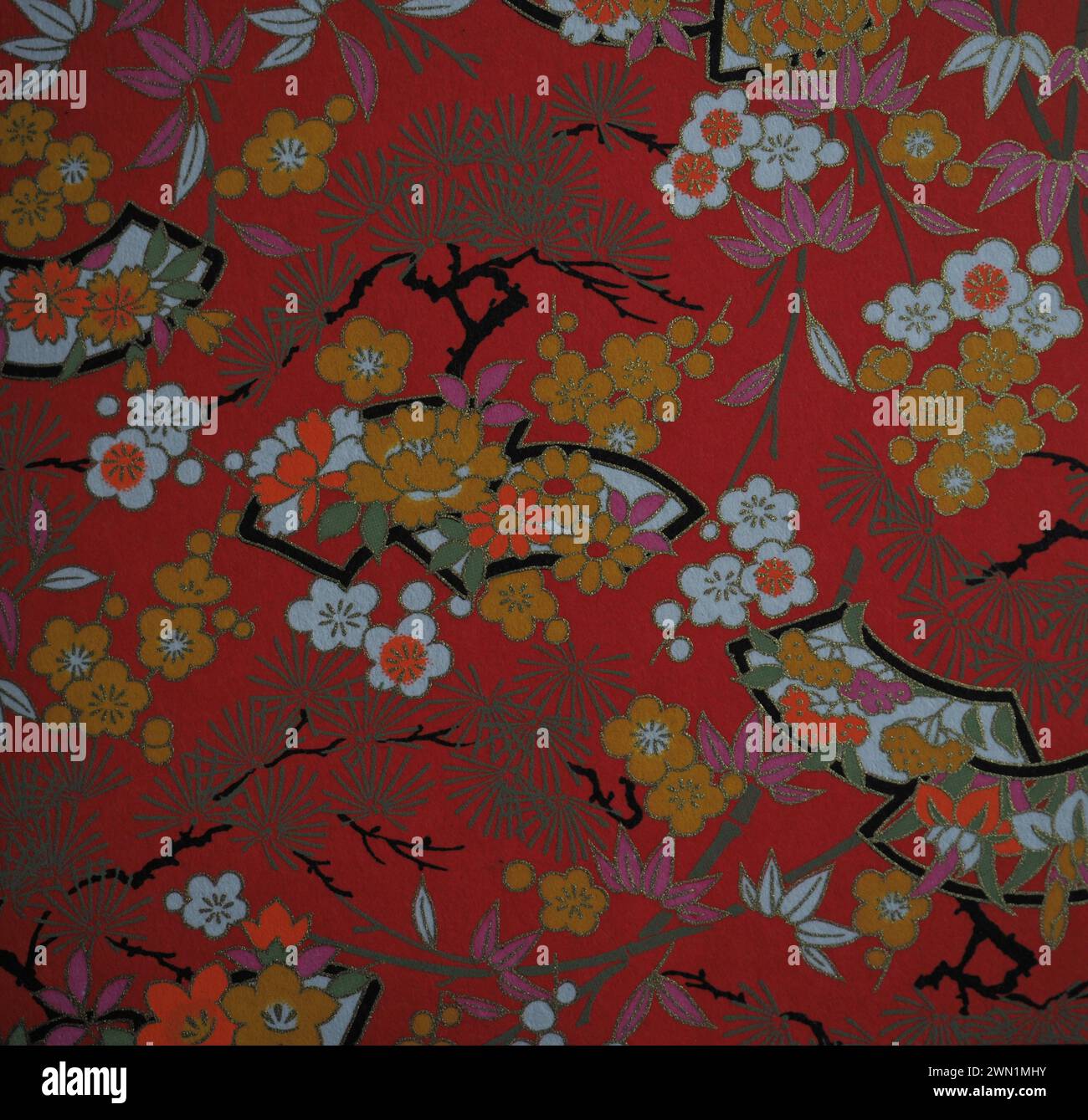 Traditional Japanese patterns with floral theme red, orange and white ...
