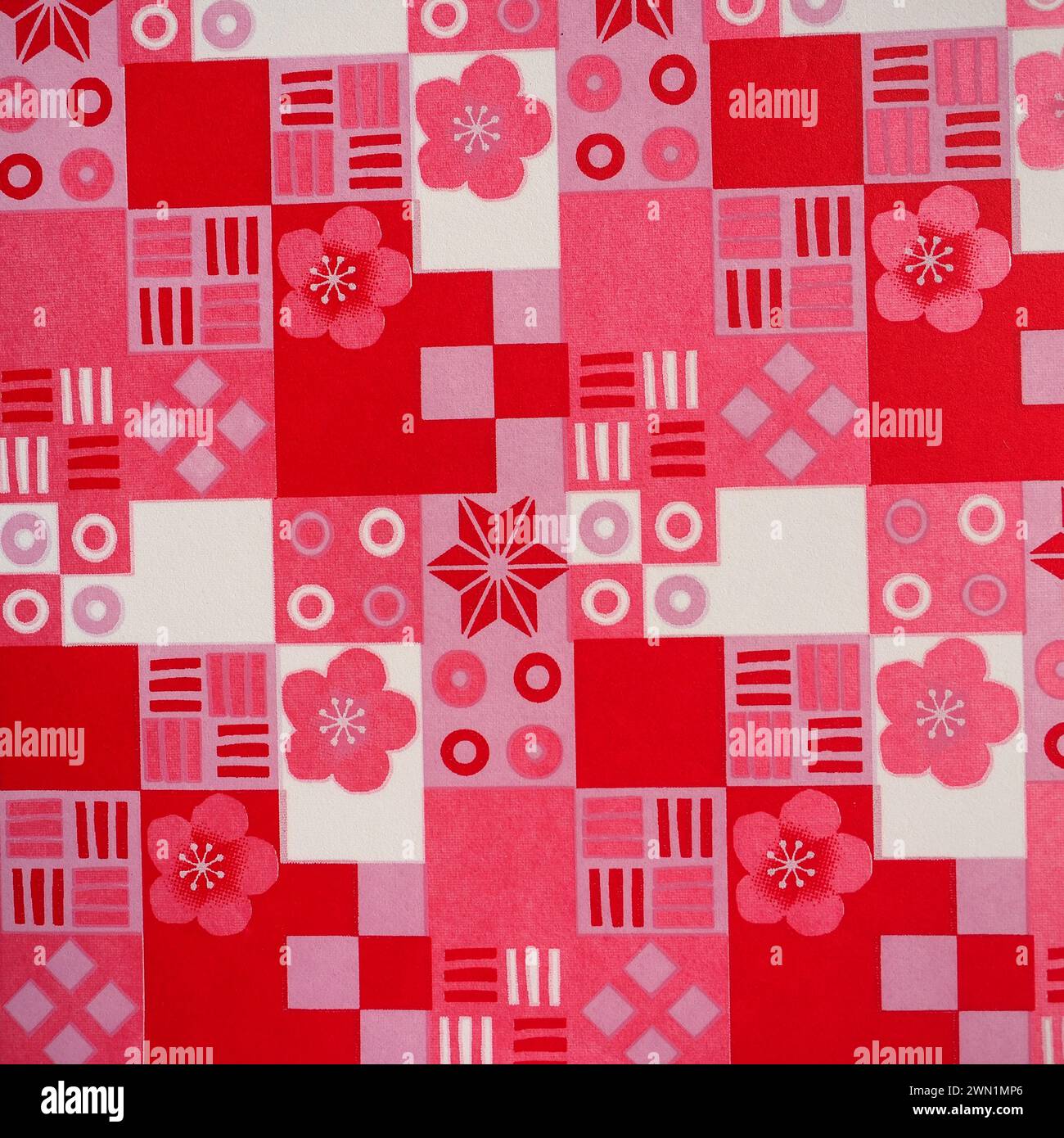 Traditional Japanese patterns - red and white, floral Stock Photo - Alamy