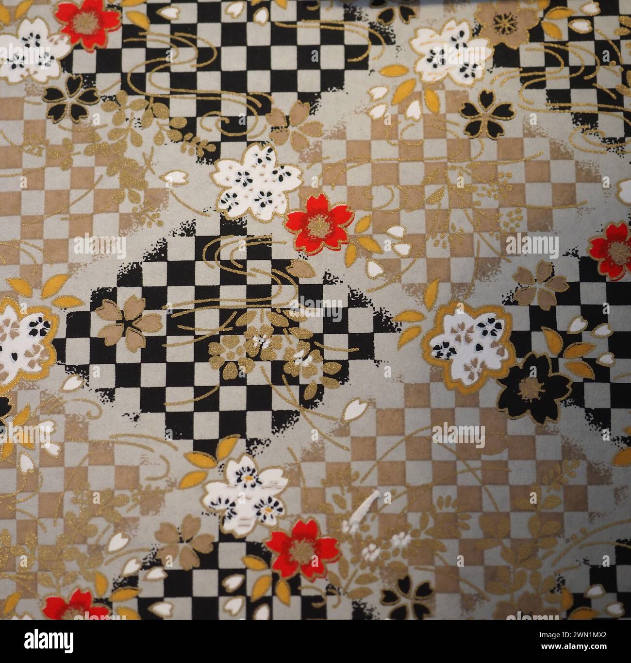 Traditional Japanese Patterns With Floral Theme With Black Gold And