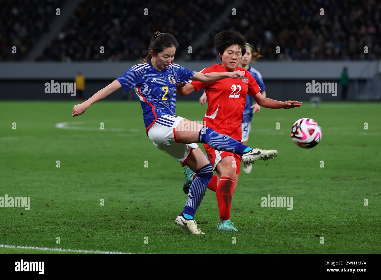 Tokyo, Japan. 28th Feb, 2024. (L to R) Risa Shimizu (JPN), Kim Hye-Yong (PRK) Football/Soccer ...