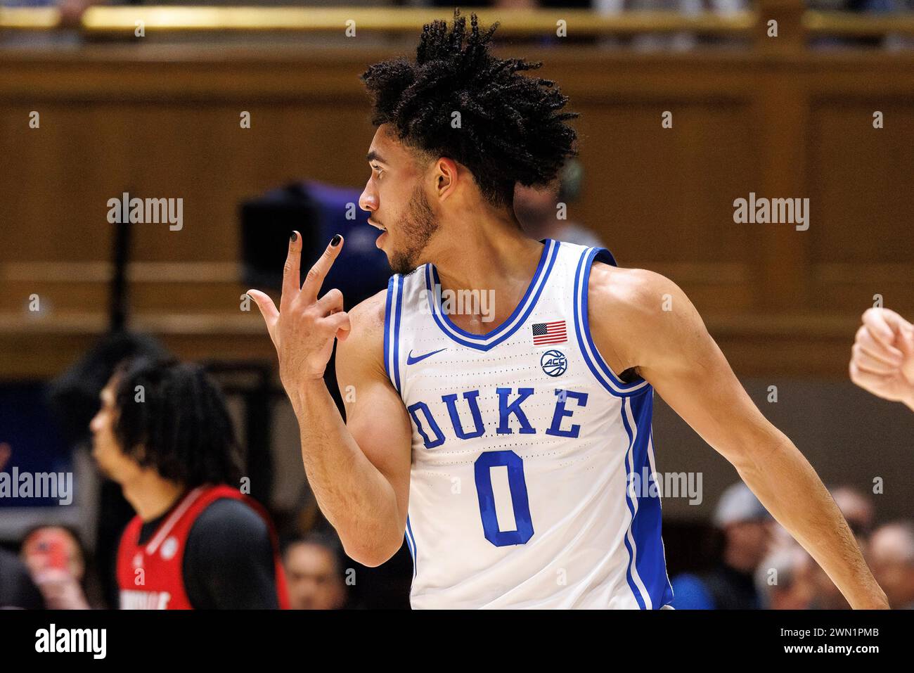 Duke's Jared McCain (0) reacts after hitting a 3-point shot against ...