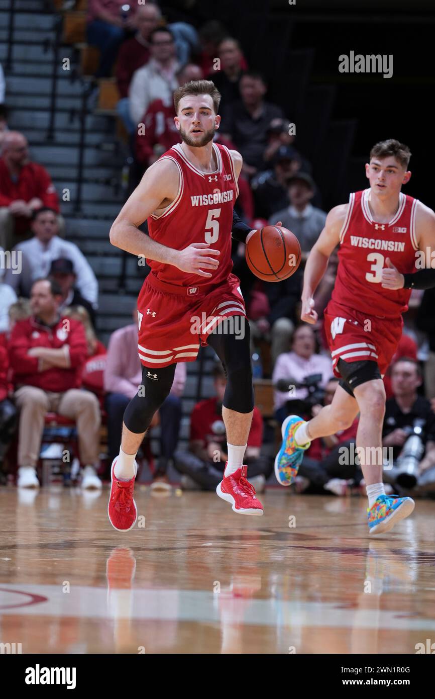 BLOOMINGTON, IN - FEBRUARY 27: Wisconsin Badgers forward Tyler Wahl (5 ...