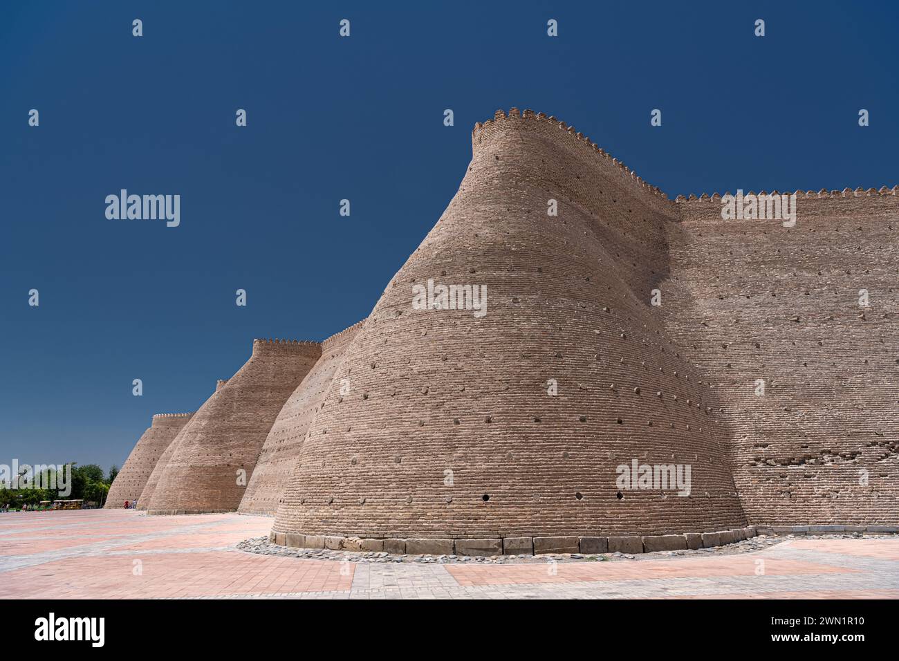 Close up on the tower of Fortress wall, Ark of Bukhara, Bukhara ...
