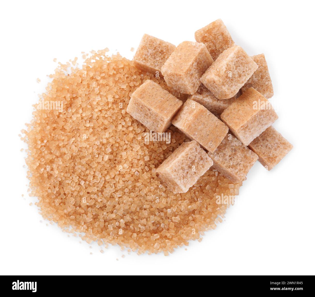 Different types of brown sugar isolated on white, top view Stock Photo ...