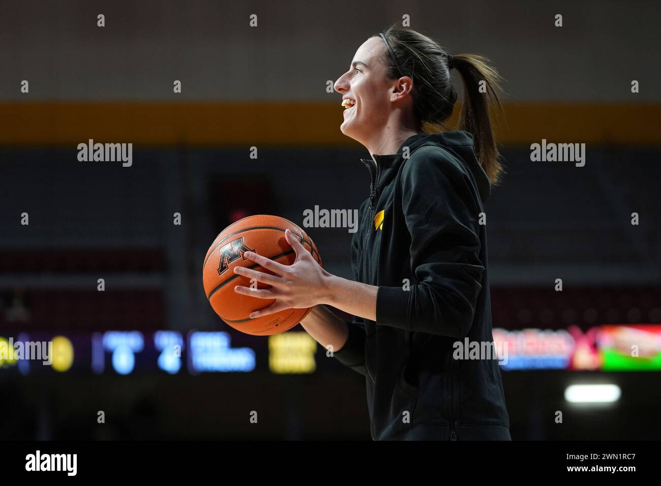 Iowa guard Caitlin Clark warms up before an NCAA college basketball ...